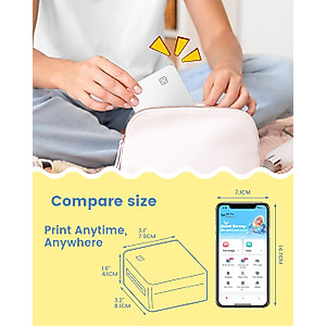 Memoking Photo Sticker Printer Machine - 2" Mini Printer - HD 300dpi Sticker Maker Machine for Pad&Phone - M02 Pro Portable Mini Pocket Thermal Printer White - Inkless Bluetooth Printer for Photos,DIY