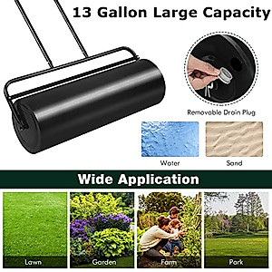Goplus Lawn Roller, Push/Tow Behind Water/Sand Filled Steel Yard Sod Roller for Garden Backyard, 13 Gallon/48 L, 24"x13", Black
