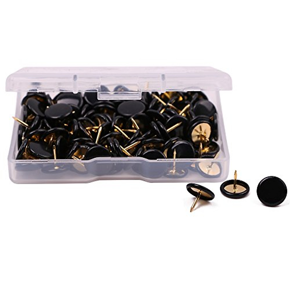 PTC Office 120PCS Steel Thumbtacks Drawing Pins Plastic Round Head Thumb Tacks 10mm/0.39 Inch Dia (Black)