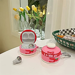 Compatible with Samsung Galaxy Buds2 pro/Buds Live/Buds pro/Buds 2 Charging Box,3D Pink Strawberry Flavor Juice Milk Drink Bottle Silicone Earphone case with Hook