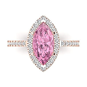 Clara Pucci 2.38 ct Marquise Cut Solitaire Halo Pink Simulated Diamond Engagement Promise Anniversary Bridal Ring 18K Rose Gold 4.5