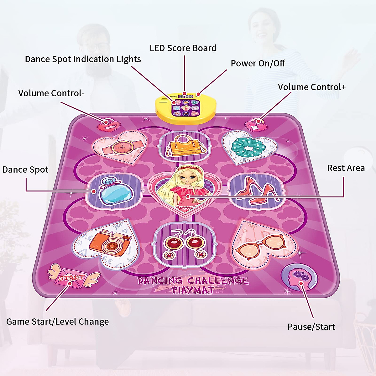 Dance Mat,Toys for 3 4 5 6 7+ Year Old Girls,Dance Mat for Kids,Electronic Music Dance Pad Toy with LED Lights,5 Game Modes Princess Dancing Mat,Birthday Xmas Gifts for Age 3-8 Year Old Girls