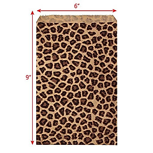 Ikee Design 200 Pcs of 6" X 9" Flat Plain Leopard Prints Paper or Patterned Kraft Bags for Candy, Cookies, Merchandise, Party Favors, Gift Bags, Small Paper Bags