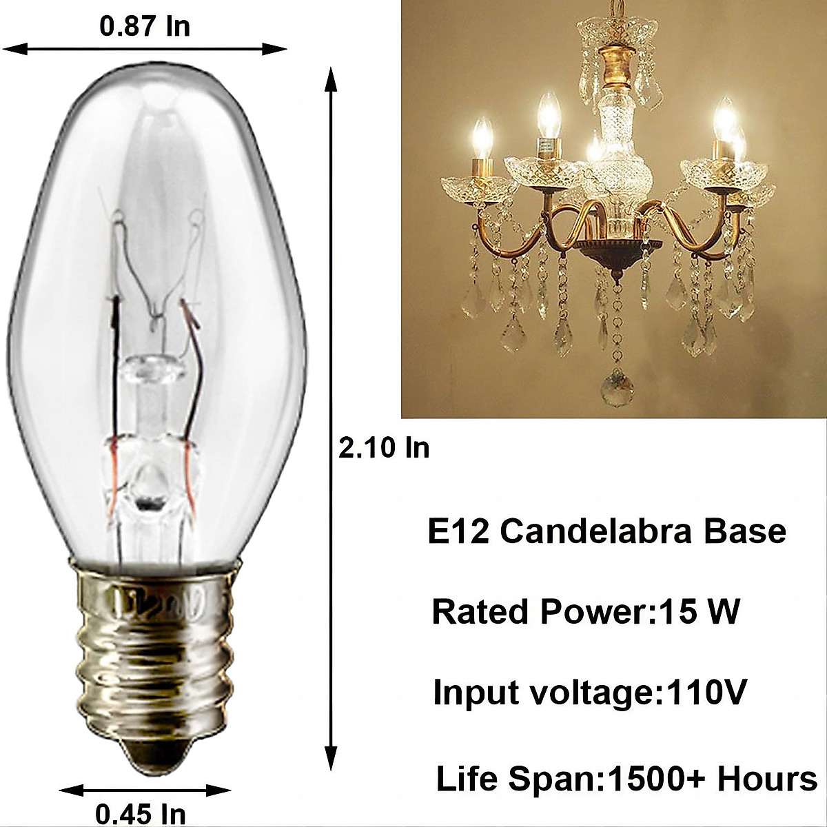 Salt Lamp Bulbs, 15 Watt Night Light Bulbs - C7 Replacement Bulbs for Scentsy Wax Warmer, Dimmable Scentsy Light Bulbs, E12 Bulbs for Household Salt Lamps, 24 Packs