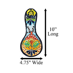 Enchanted Talavera Hand Painted Ceramic Spoon Rest Kitchen Counter top Utensil Holder For Spoons Spanish Mexican Decorations (Multi)