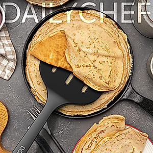 Dailychef Large Silicone XL Slotted Turner Black - Slotted Wide Spatula Pancake Flipper