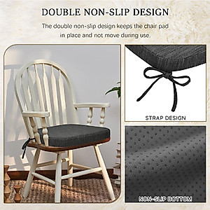 baibu 17 x 16 Inches Dual-Layer Patent Design Memory Foam Non-Slip Kitchen Chair Pad and Dining Seat Cushion with Ties Machine Washable Cover - Black