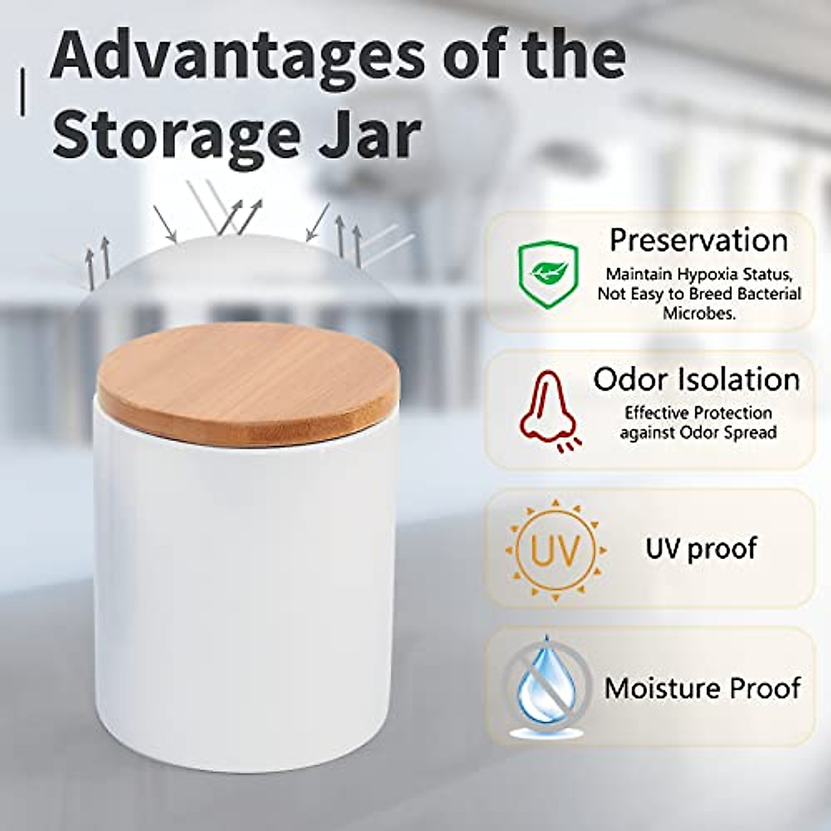 77L Food Storage Jar, 10.13 FL OZ (300 ML), Ceramic Food Storage Jar with Airtight Seal Bamboo Lid - Modern Design White Ceramic Food Storage Canister for Serving Tea, Coffee, Spice and More