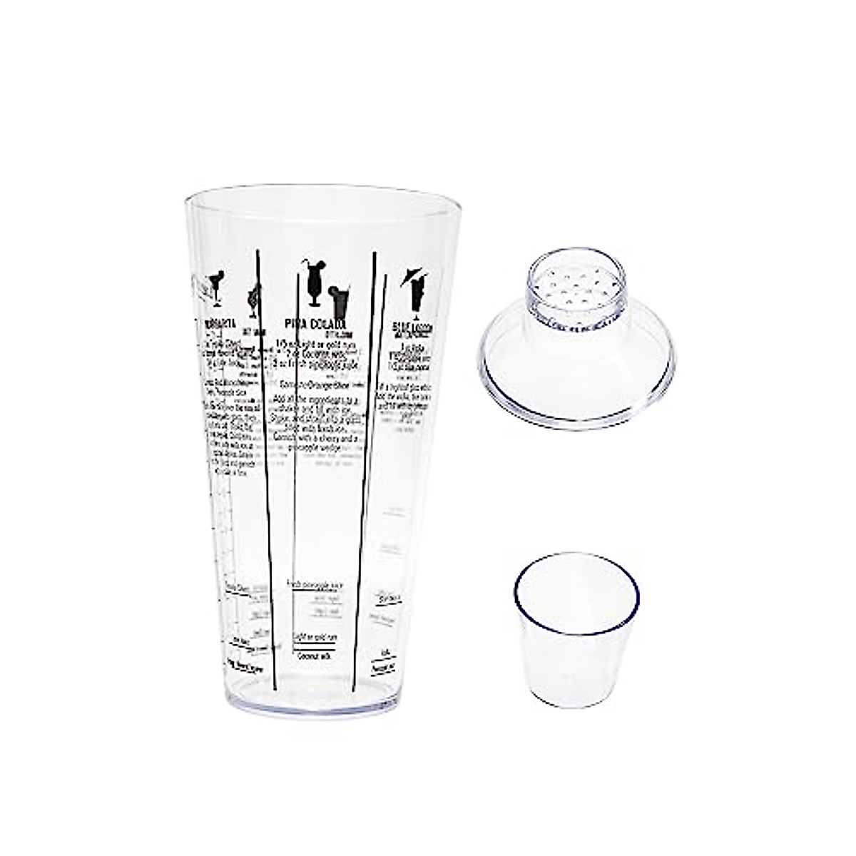 KITESSENSU Cocktail Recipe Shaker - Martini Recipes Measured Plastic Cobbler Shaker with Cap and Built In Strainer - Best Gift for Beginner