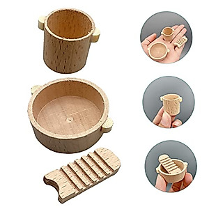 4 Sets Dollhouse Home Decoration Mini Furniture Wood Playing House Washboard Dollhouse Miniature Miniture House Furniture Miniature Barrel Dolly House Ornament Khaki
