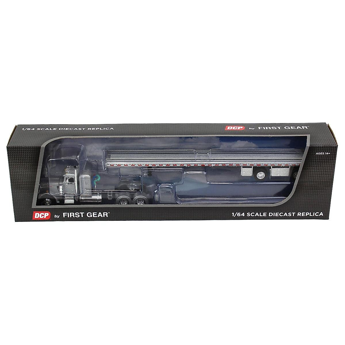 DCP 1/64 Silver & Black Peterbilt 359 36" Flattop Sleeper w/ 53' Wilson Roadbrute Flatbed Trailer 60-1540