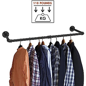 MY RUSTIC Industrial Pipe Clothing Rack, Rustic Pipe Hanging Rod for Closet Storage, Wall Mounted Multi Purpose Hanging Rod (Black, 38 Inch) (2P)