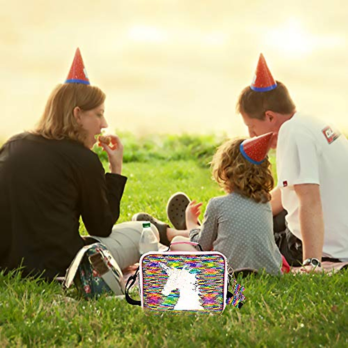 JYPS Insulated Unicorn Lunch Box for Kids, Flip Sequin Girls Tote Lunch Bags with Shoulder Strap, Handheld Reusable Lunch Box Bags Christmas Gifts for Girls at School