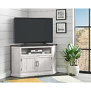 Martin Svensson Home Rustic Solid Wood Corner TV Stand, White Stain with Grey Stain Top