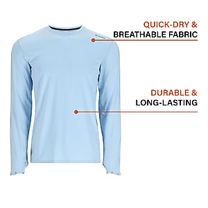 Simms SolarFlex Crewneck Long Sleeve Fishing Shirt for Men: UPF 50+ Sun Protection, Quick-Dry, Odor-Resistant (Sky, X-Large)