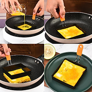 4 Inch Suqare Egg Rings for Frying Eggs,2 Packs 4" Square Egg Rings for Griddle, Stainless Steel Griddle Omelete Rings for Fried Eggs Muffin Tortillas Pancake Ring Crepes Ring with Silicone Handle