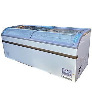 Chest Freezer for Supermarket Glass sliding Door 79" White Showcase Freezer Curve Display Top w/Storage Baskets - 25 Cu.Ft SDSC700