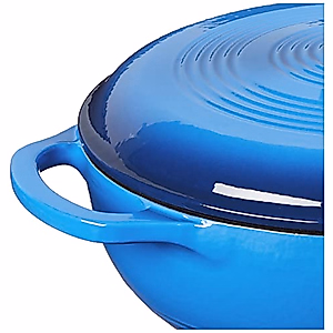 Lodge 3 Quart Enameled Cast Iron Dutch Oven with Lid – Dual Handles – Oven Safe up to 500° F or on Stovetop - Use to Marinate, Cook, Bake, Refrigerate and Serve – Caribbean Blue