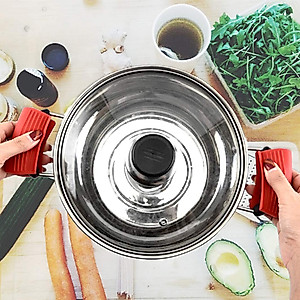 2 Pairs Silicone Assist Hot Pan Handle Holder, Hot Skillet Handle Covers Pot Grip Handle Sleeve Iron Non-Slip Heat Resistant Insulated Grip for Cast Iron Skillets and Traditional Pots (Black, Red)