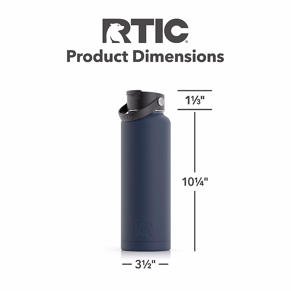RTIC 40 oz Vacuum Insulated Bottle, Metal Stainless Steel Double Wall Insulation, BPA Free Reusable, Leak-Proof Thermos Flask for Water, Hot and Cold Drinks, Travel, Sports, Camping, Navy