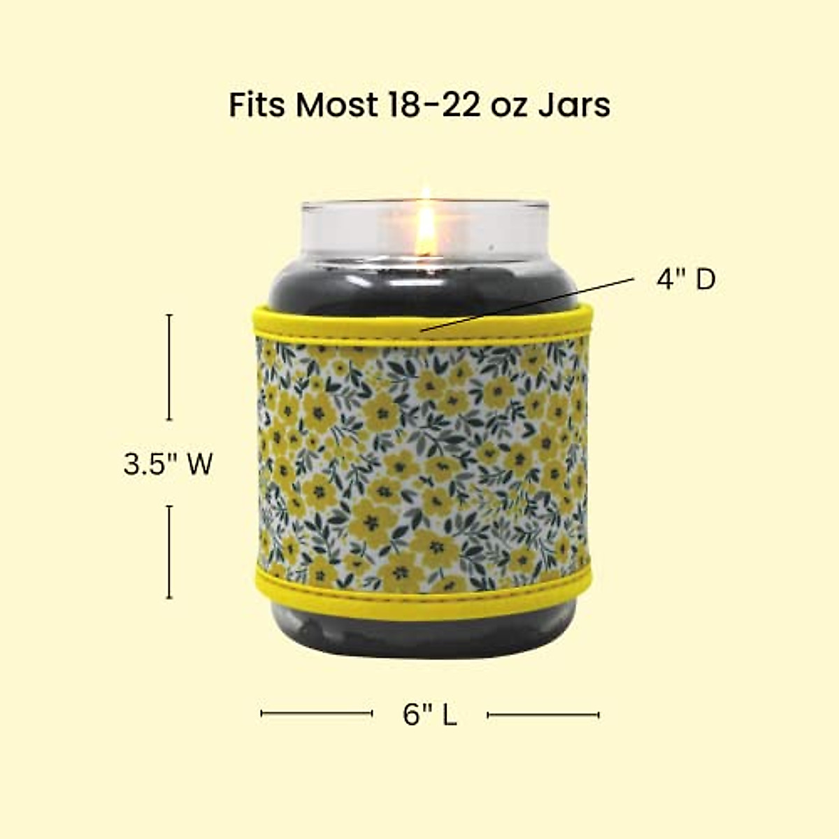 Soft Neoprene Candle Cozy for Standard 18 oz Candle Jar - Yellow Flower