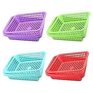 Jucoan 20 Pack Plastic Storage Baskets, 10 x 7.1 x 2.5 Inch Colorful Stackable Desktop Organizer Tray, Classroom Storage Baskets for Pens, Pencils, and Crayon