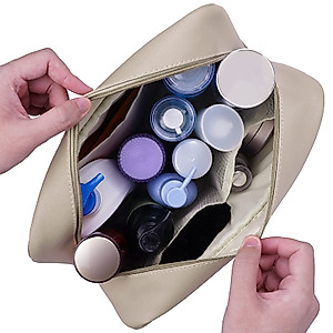 PU Leather Large Travel Toiletry Bag Women Toiletries Bag Skincare Bag Makeup Bag Organizer Make up bag Cosmetic Bag Medicine Bag for Girls (Large, Brown)