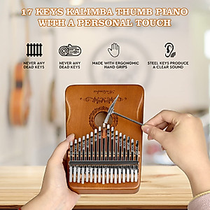 Kalimba Thumb Piano 17 Keys, Finger Piano Musical Instruments, Mbira Music Kids Gifts Adult Beginners Hand Pianos Brown