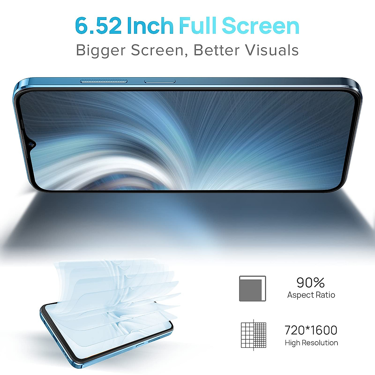 Ulefone Note 16 Pro Unlocked Cell Phones, Up to 16+128GB Smartphone, 50MP+2MP+8MP, Android 13, 6.52” Display, 4400mAh, NFC, Fingerprint/Face Unlocked, 4G Dual SIM Cellphones | Blue