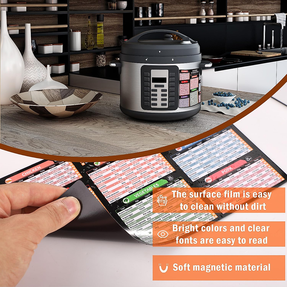 Instant Pot Cheat Sheet Magnet, Clear and Easy Instant Pot Magnet Guide Various Food Categories Instant Pot Accessories for Quick Cooking, Good Kitchen Helper