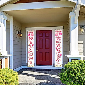 Baby Shower Decorations Welcome It's a Girl Banner Backdrop Background Door Hanging Porch Sign for Baby Shower Party Supplies, 71 x 12 Inch