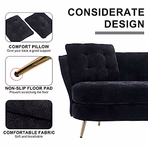 Modern Tufted Velvet Loveseat,Futon Club Two Seater Sofa,Compact Living Room Studio,Office,Dormitory,Breathable Spring Small Sofa For Entertainment Room Suitable For Living Room ＆ Bedroom (Black)