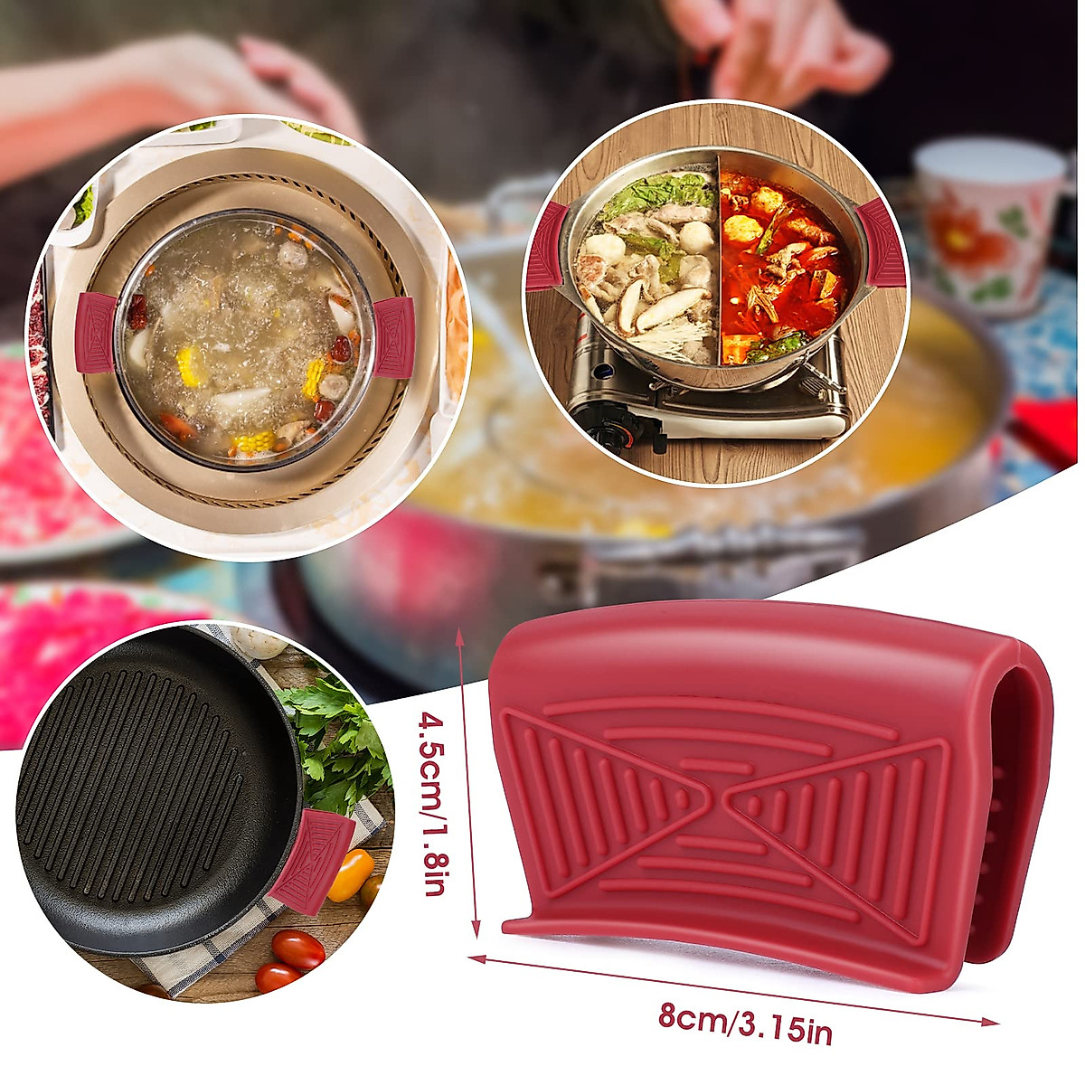 2 Pairs Silicone Pot Handle Covers, Heat Resistant Cast Iron Handle Cover Silicone Assist Hot Handle Holder Sleeves for Cast Iron Pans Woks Griddles Skillets
