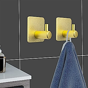 HUFEEOH Adhesive Towel Hooks, Stick on Hooks Adhesive Towel Hanger for Bathroom, Bedroom, Kitchen, Restroom, Hotel and Wall Mounted (16PC, Gold)