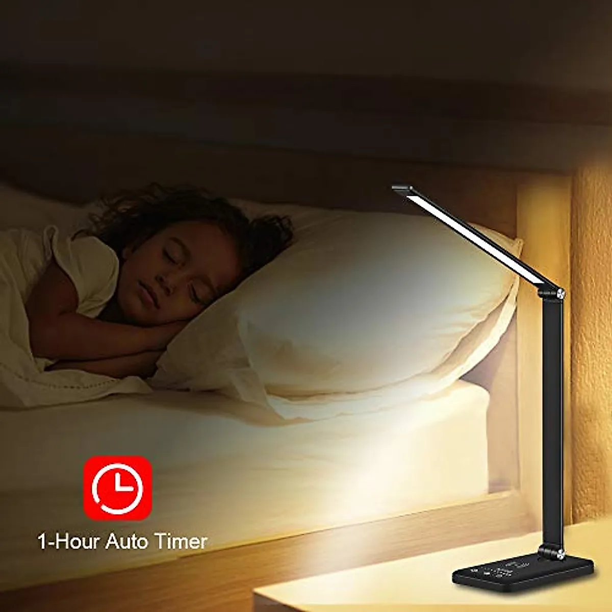 AFROG Multifunctional LED Desk Lamp with 10W Fast Wireless Charger, USB Charging Port, 5 Lighting Modes,7 Brightness Levels, 40 min Timer, Night Light Function,Eye-Caring Office Lamp, 5000K,8W,Black