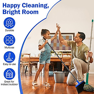Roshtia 4 Pcs Broom Bulk Commercial Heavy Duty Broom 58 Inch Long Handle Outdoor Indoor Floor Cleaning Courtyard Home Kitchen (Blue)