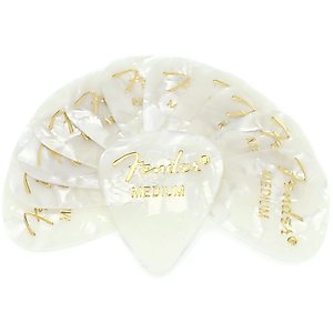 Fender 351 Shape Medium Classic Celluloid Picks, 12-Pack, White Moto for electric guitar, acoustic guitar, mandolin, and bass