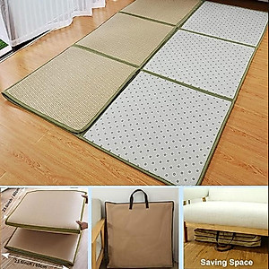 Tatami Carpet Mat Non-Slip Foldable, Rattan Sleeping Mat Crawling Mats, Living Room Bedroom Area Rug Soft Cushion Floor Futon, Japanese Floor Bed Sleeping Rest Playing Mat with Storage Bag, (Color :