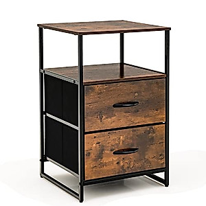 Giantex 2 Drawer Dresser for Bedroom, Tall Nightstand Storage Tower w/Folding and Removable Fabric Drawers, Metal Frame, Closet Organizer, Sofa Side Table for Living Room Beside End Table, Brown (1)