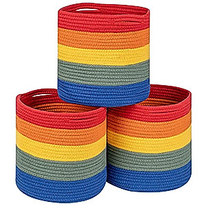 CubesLand Rope Rainbow Storage Baskets for Shelves | Rainbow Baskets for Classroom | Baby Basket for Nursery Storage | Rainbow Storage Bins & Toy Organizer | Colorful Baskets for Baby Room 11x11