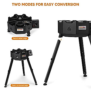 Outdoors Portable Wok Burner with Brackets, Adjustable Removable Legs and Flame Failure Protecting Device, ONLYFIRE GRILLS Tripod Gas Stove with 65000 BTU for Backyard and Camping Cooking