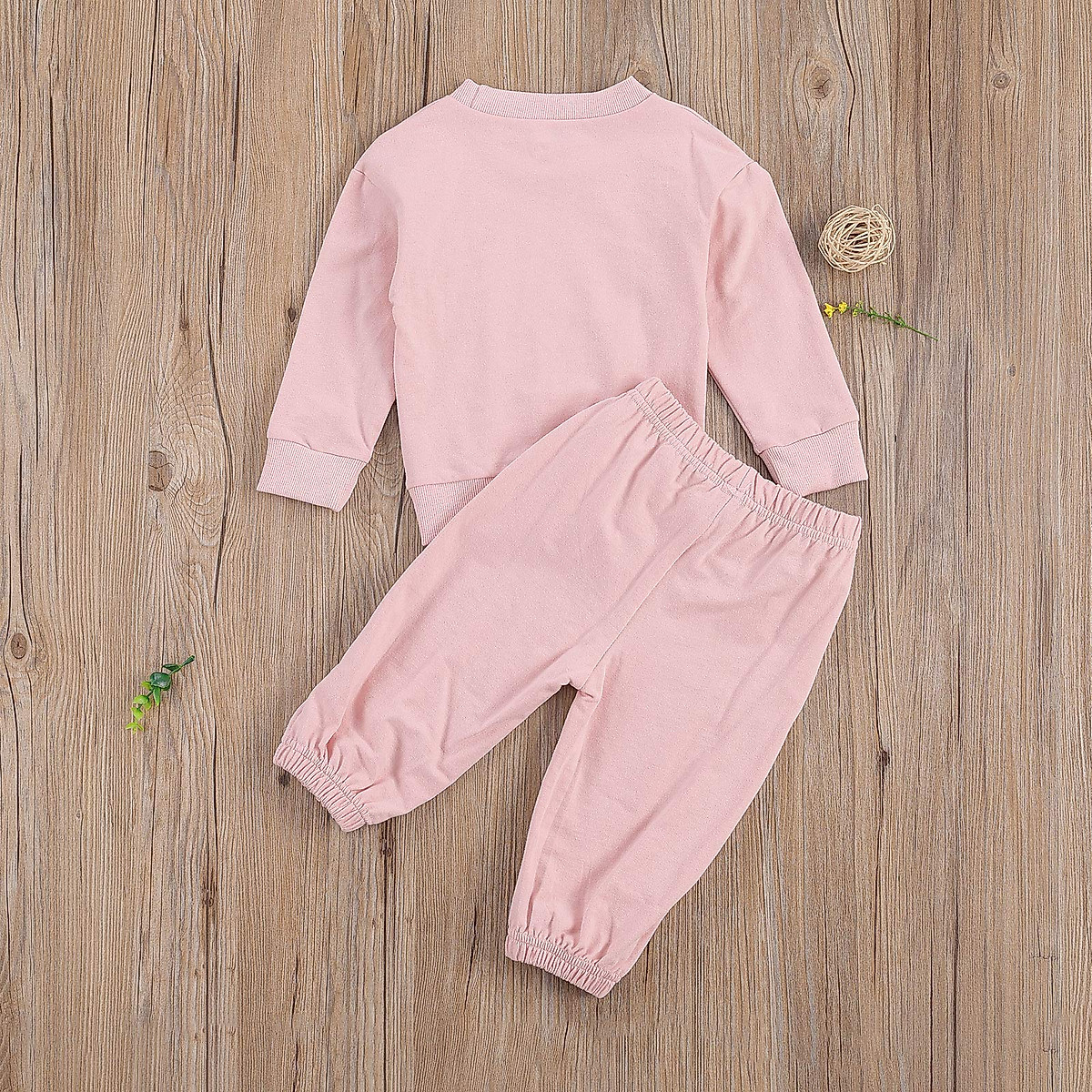 Honganda 2Pcs Toddler Baby Girl Plain Solid Sweatshirt Pullover Tops Drawstring Sweatpants Joggers Casual Fall Winter Outfit Set (Pink, 2-3T)