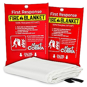 Mart Cobra Emergency Fire Blanket for Home and Kitchen – Easy to Carry 40” x 40” Fire Suppression Blanket Can Fit in Survival Kits & Camping Gears – Made with 100% Fiberglass Fabric – 2-Pack