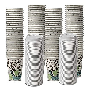 Dixie PerfecTouch WiseSize Coffee Design Insulated Paper Cup, 16oz Cups and Lids Bundle (16 oz, 150 Cups, 150 Lids)