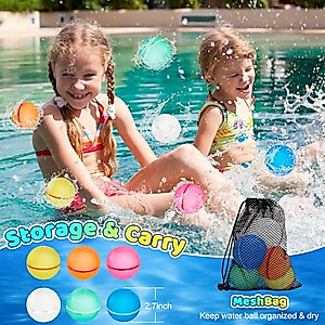 WHDPETS Reusable Water Balloons for Kids Water Bombs Splash Balls for Pool, Refillable Quick Fill Self Sealing for Water Fight Game, Water Park, Summer Party, 6 PCS