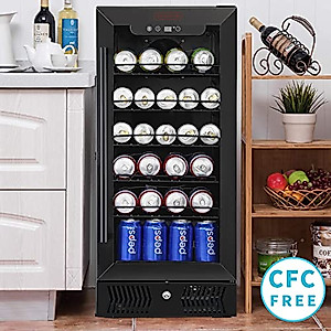 Kognita 15" Wine Cooler Under Counter Beverage Refrigerator, Free Standing Glass Door Mini Beer Fridge Holds Up To 115 Cans, Removable Shelves, Touch Control, Digital Temperature Display (Black)