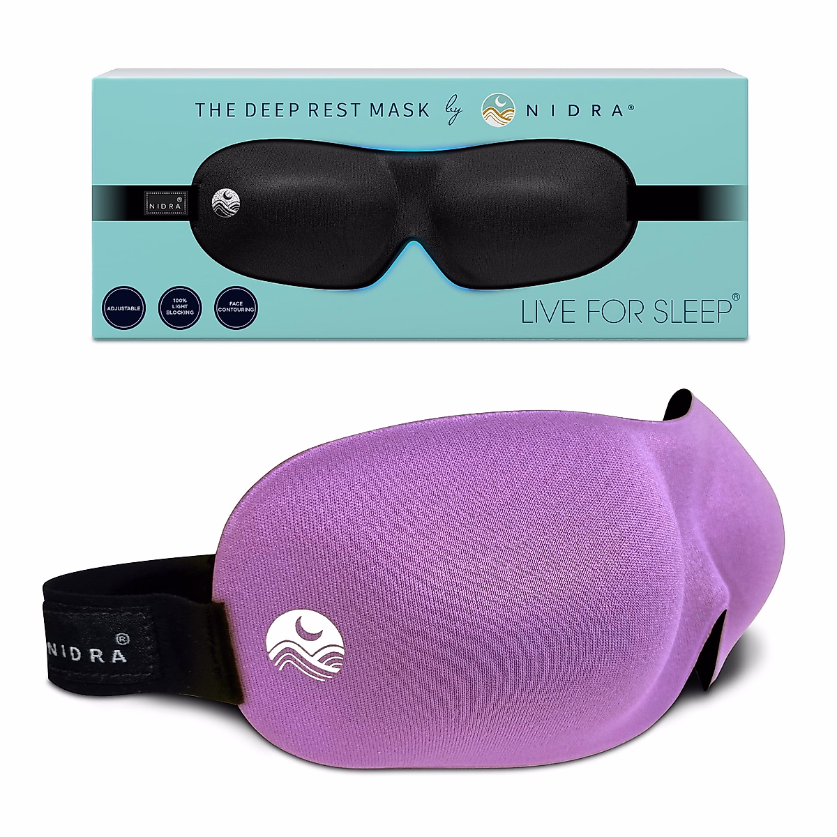 Nidra Sleep Mask for Men Women, Purple 3D Blackout Sleeping Mask, Contoured Mask for Lash Extensions, Side Sleepers Eye Cover, Zero Eye Pressure, Travel Eye Shades, Night Blindfolded for Deep Sleep