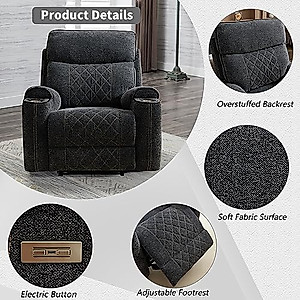 ANJ Classic Power Recliner Chair, Overstuffed Electric Recliners with Double Layer Backrest and Cup Holders, Comfy Reclining Single Sofa for Living Room