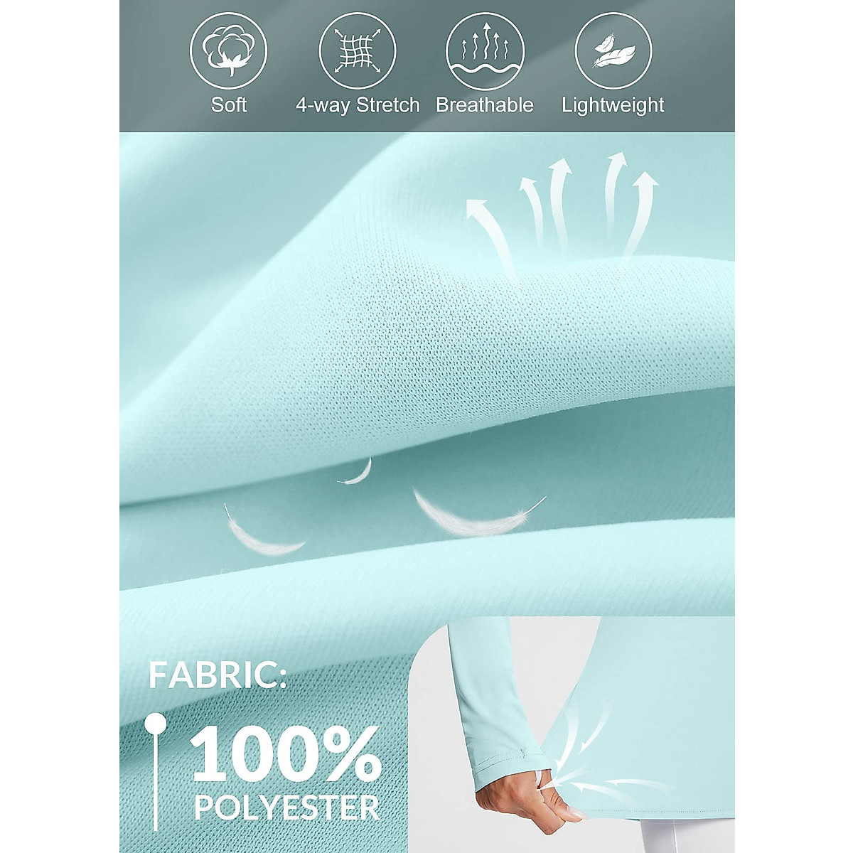 BALEAF Women's Sun Shirts UPF 50+ Long Sleeve Hiking Tops Lightweight Quick Dry UV Protection Outdoor Clothing Light Green XL