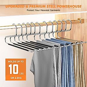 Hodola 18 Pack Pants Hangers Space Saving,Open Ended Metal Pant Hangers,Non Slip Jean Hangers for Men and Women,Closet Storage Organizer for Clothes Leggings Slacks Trouser Ties